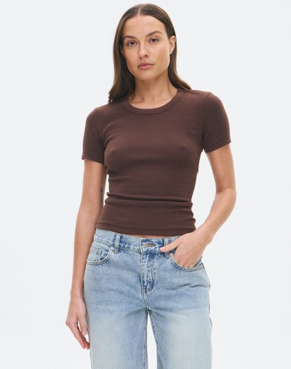 Cotton Crewneck Longline Tee in Fudge Fantasy | Glassons