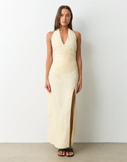 Linen Blend Halter Maxi Dress in Margerine | Glassons