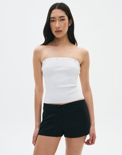 Shell Button Strapless Knit Top in Milk | Glassons AU