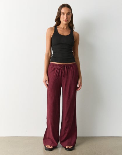 Low Rise Tie Waist Textured Pant in Sangria Sunset | Glassons AU