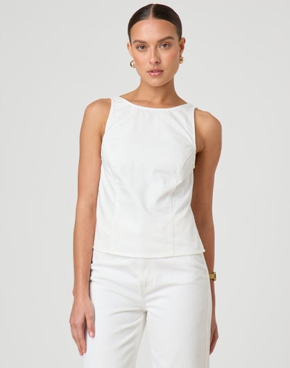 Denim Backless Tank Top in Milk | Glassons