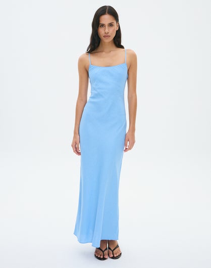 Linen Blend Slip Maxi Dress in Mystery Blue | Glassons