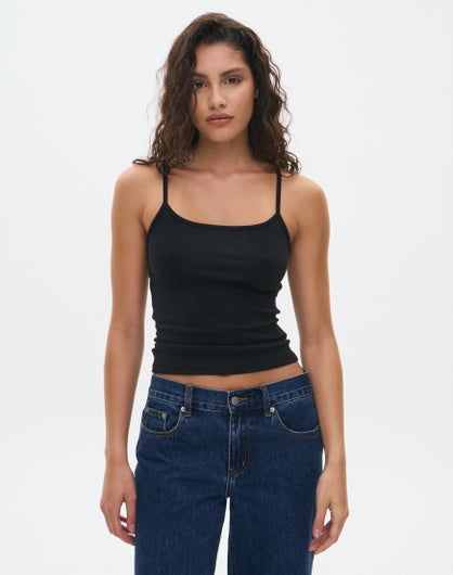 Thin Strap Cotton Tank in Black | Glassons US