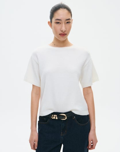 Relaxed Knit T-shirt in Milk | Glassons