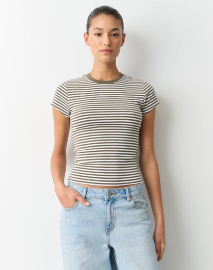 Cotton Basic Tee in Safari X White Bella Stripe | Glassons AU