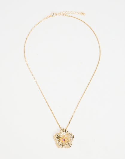 Hibiscus Pendant Necklace in Gold X Pink | Glassons