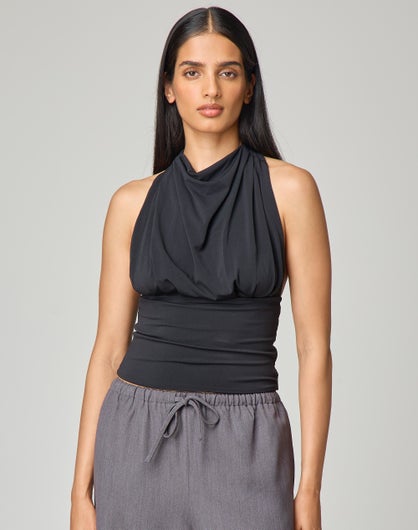 High Cowl Halter Neck Top in Black | Glassons US