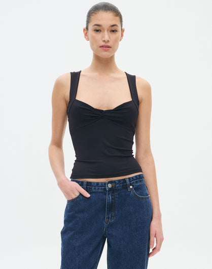 Supersoft Twist Front Tank Top in Black | Glassons