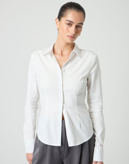 Cotton Fitted Button Up Shirt in Milk | Glassons