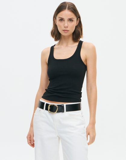 Organic Cotton Scoop Neck Rib Tank in Black | Glassons AU
