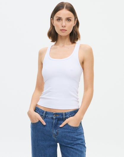 Organic Cotton Scoop Neck Rib Tank in White | Glassons