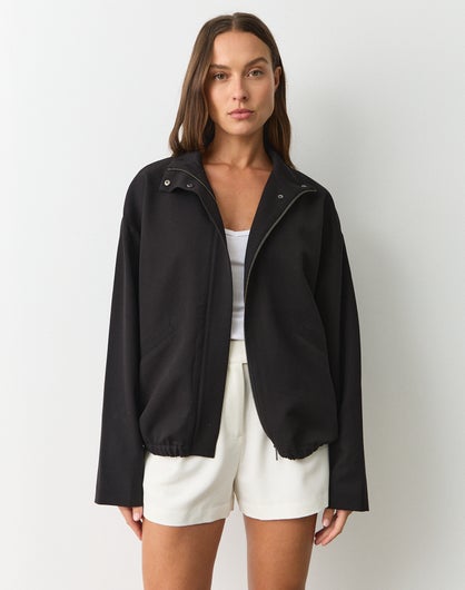 Zip Up Funnel Neck Jacket in Black | Glassons US