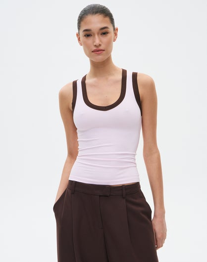 Contrast V Neck Cotton Tank Top in Romance X Fudge | Glassons AU