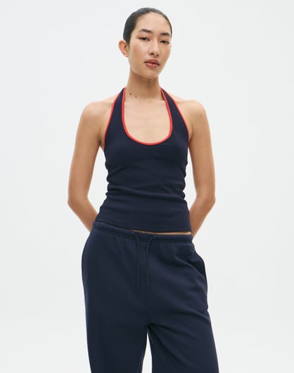 Contrast Tipped Halter Top in Twilight X Racer Red | Glassons