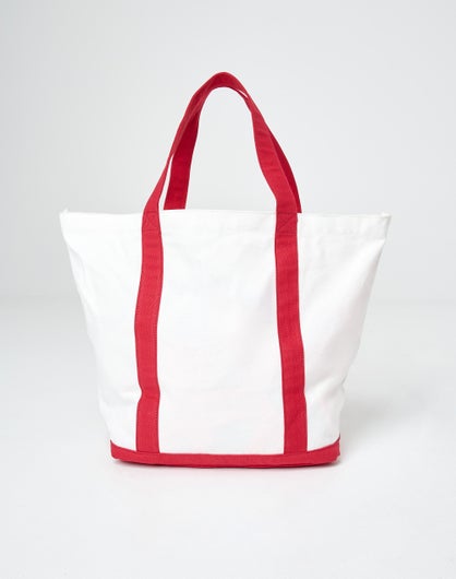 Oversized Canvas Active Tote Bag in White X Raspberry | Glassons AU