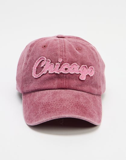 Distressed Embroidered Cap in Cherry X Pink | Glassons AU