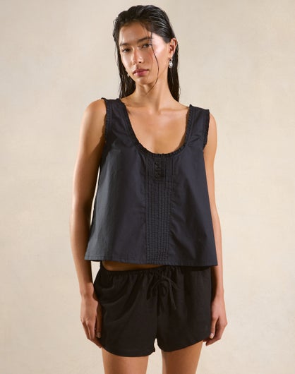 Poplin Frill Trim Blouse in Black | Glassons AU