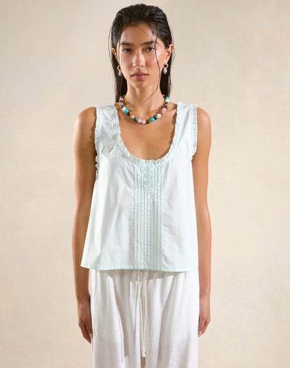 Poplin Frill Trim Blouse in Minty Magic | Glassons AU