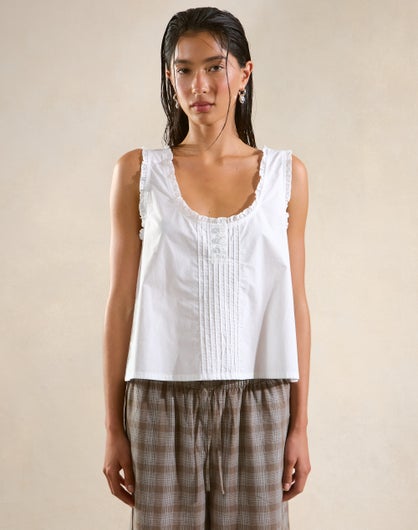 Poplin Frill Trim Blouse in White | Glassons AU