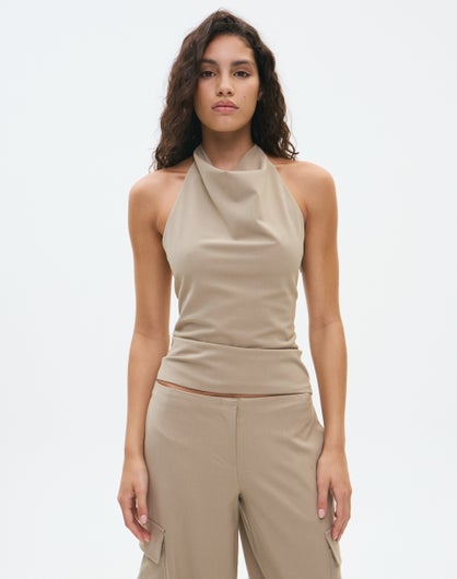 High Cowl Halter Top in Troop Taupe | Glassons US