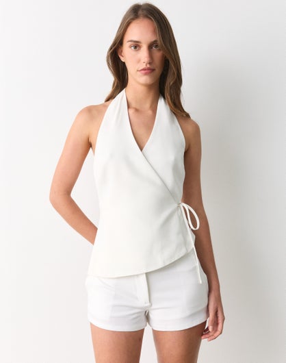 Wrap Halter Top in Milk | Glassons AU