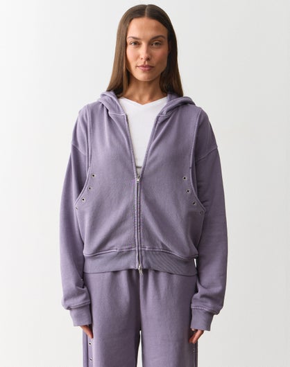 Eyelet Two Way Zip Hoodie in Washed Dusky Whisper | Glassons SG