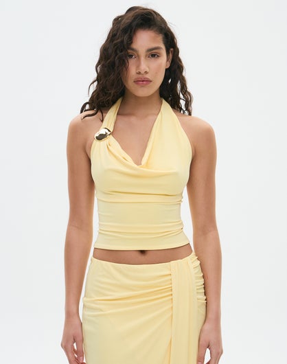 Hardware Detail Cowl Neck Top in Candle Light | Glassons