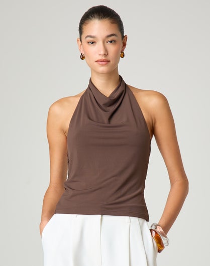 Cowl Neck Detail Buckle Top in Chestnut Charm | Glassons AU