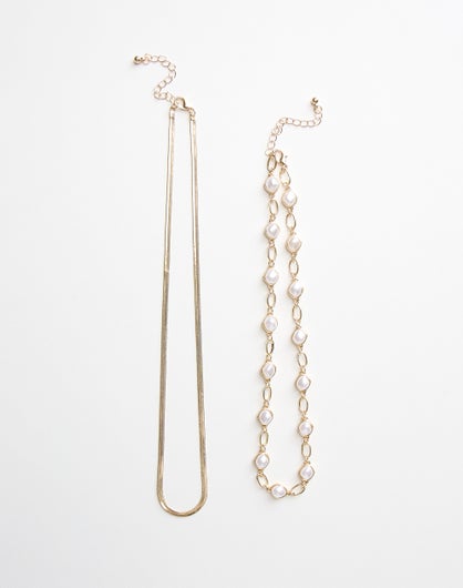 Snake Chain Pearl Necklace Twin Pack in Gold | Glassons