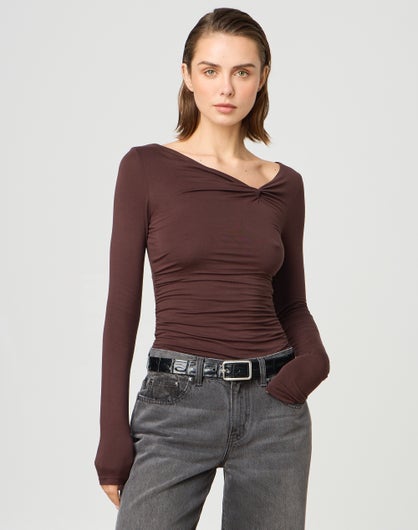 Twist Detail Long Sleeve Top in Fudge Fantasy | Glassons AU