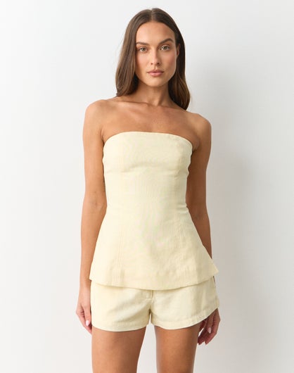 100% Linen Strapless Blouse in Dusty Dandelion | Glassons AU