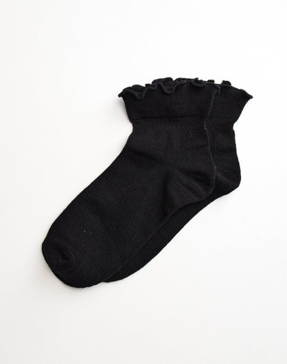 Frill Top Ankle Sock in Black | Glassons