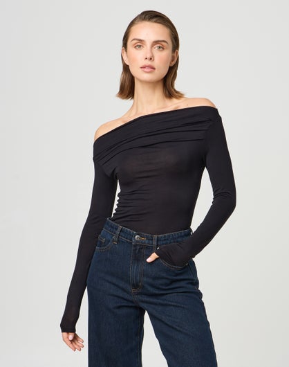 Ruched Off The Shoulder Top in Black | Glassons