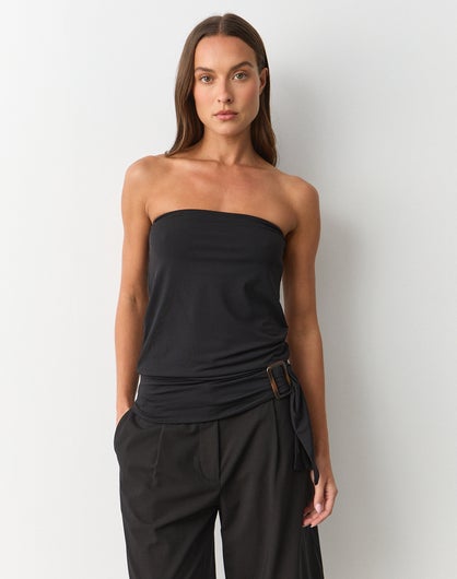 Tort Buckle Strapless Top in Black X Tort | Glassons