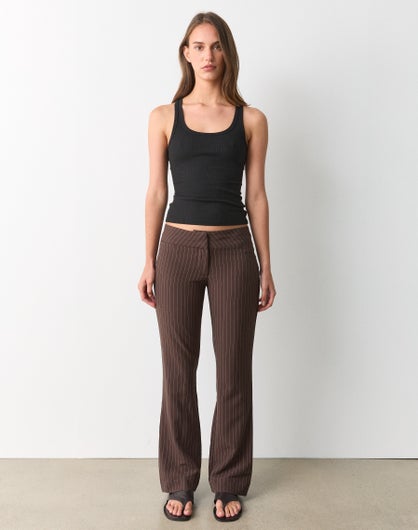 Pinstripe Low Rise Tailored Pant in Choc Brown X White Pinstripe ...