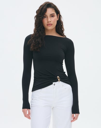 Longsleeve Hardware Detail Top in Black X Gold | Glassons US