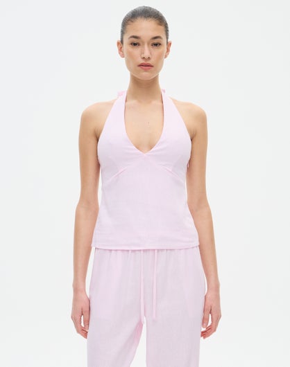 Fitted Linen Halter Top in Romance Rose | Glassons US