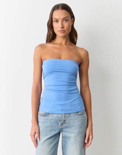 Strapless Ruched Side Top in Cornflower Kiss | Glassons