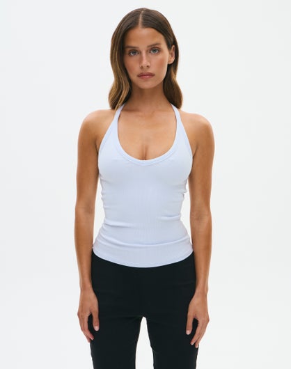 Rib V Neck Tank in Western Blue | Glassons AU