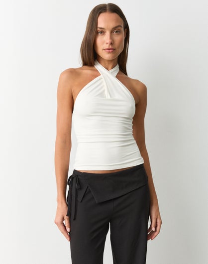 Cross Over Halter Top in Milk | Glassons AU
