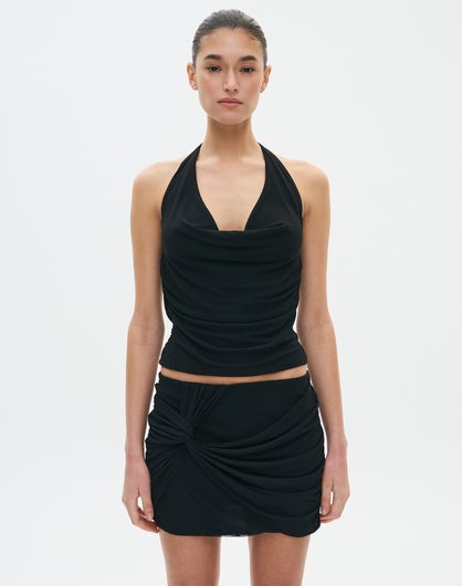 Tie Halter Cowl Neck Top in Black | Glassons AU