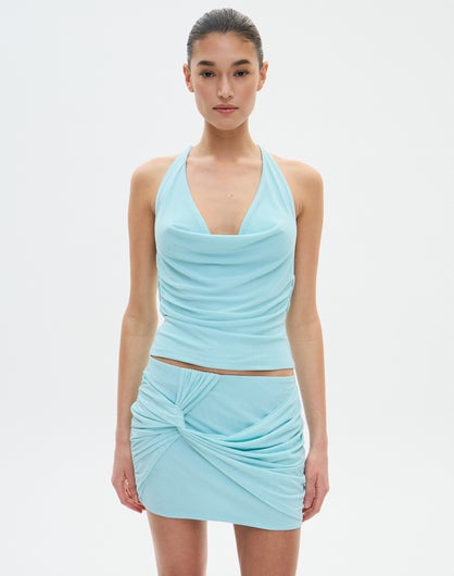 Tie Halter Cowl Neck Top in Sea Foam | Glassons AU
