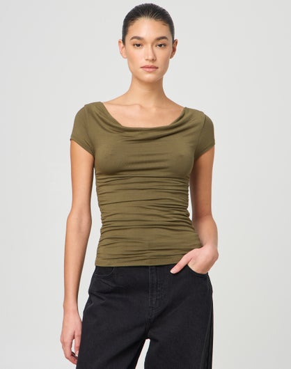 Ruched Cowl Neck Top in Olive You A Lot | Glassons