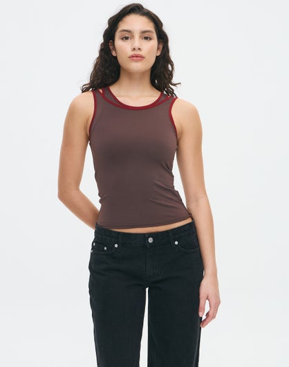 Contrast Tipped Layered Tank Top in Fudge X Crimson Jewel | Glassons AU