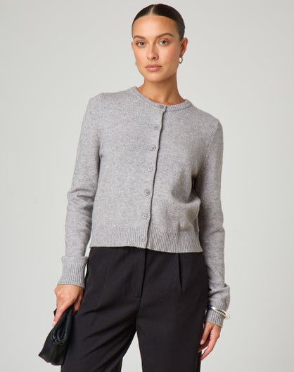 Button Up Knit Cardigan in Grey Marle | Glassons