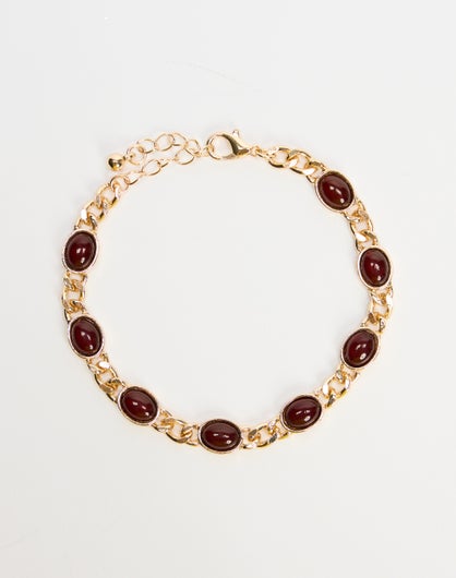 Jewelled Chain Bracelet in Gold X Maroon | Glassons AU