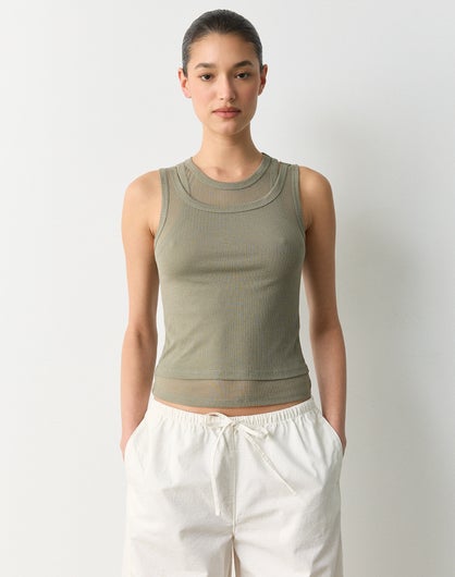 Layered Tank Top in Cargo Khaki | Glassons
