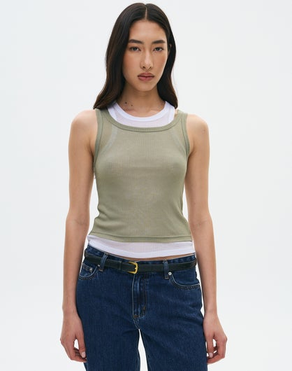 Layered Tank Top in Cargo Khaki X White | Glassons AU