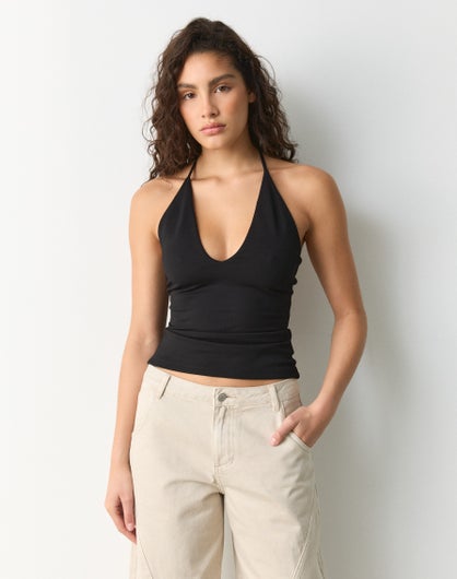 V Neck T-back Top in Black | Glassons AU