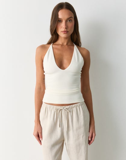 V Neck T-back Top in Milk | Glassons AU